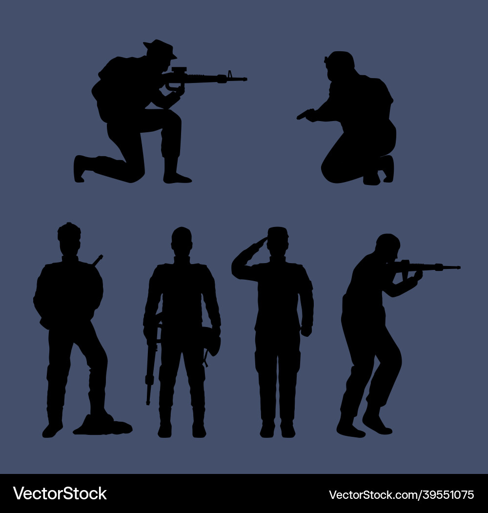 Six military squad silhouettes Royalty Free Vector Image
