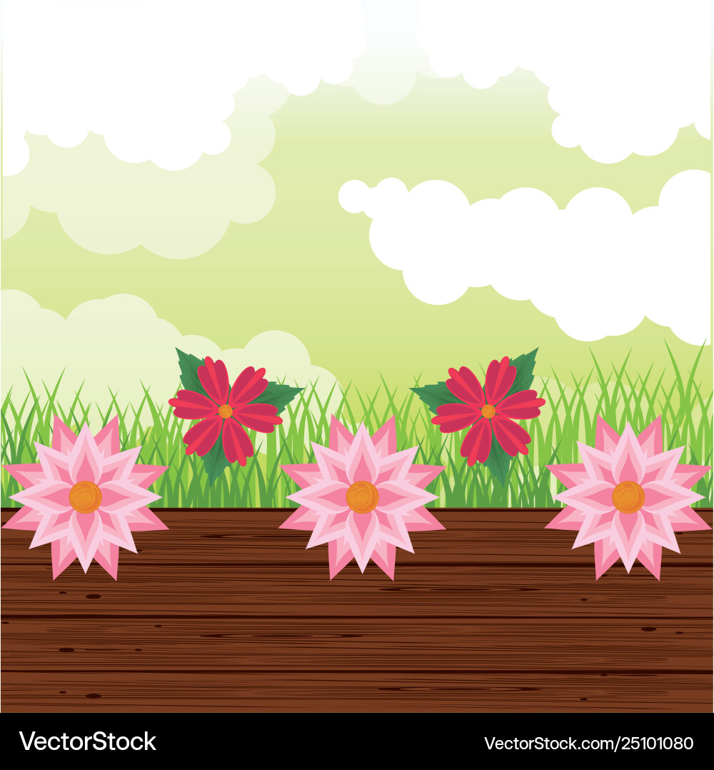 Beautiful garden with flowers scenery Royalty Free Vector