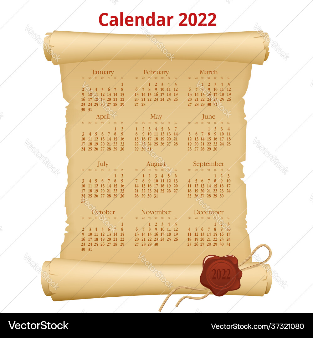 Calendar planner for 2022 on old paper Royalty Free Vector