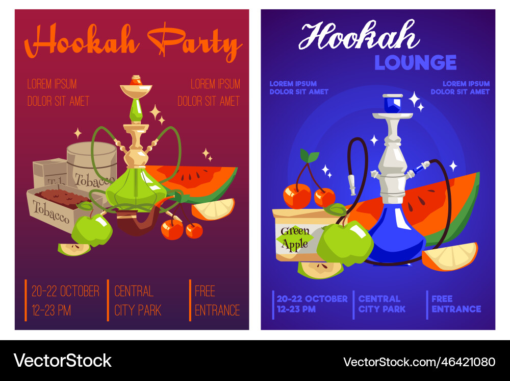 Hookah party and lounge invitation posters set Vector Image