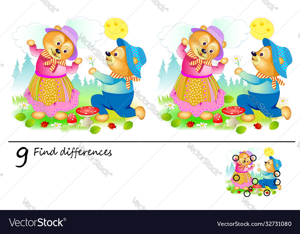 Logic puzzle game for children need to find 9 Vector Image