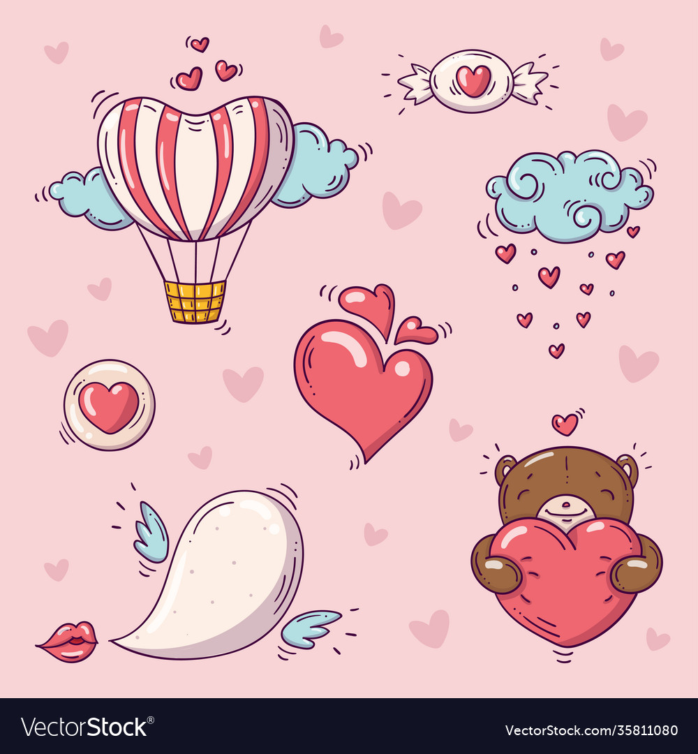 Set elements for st valentines day in doodle Vector Image