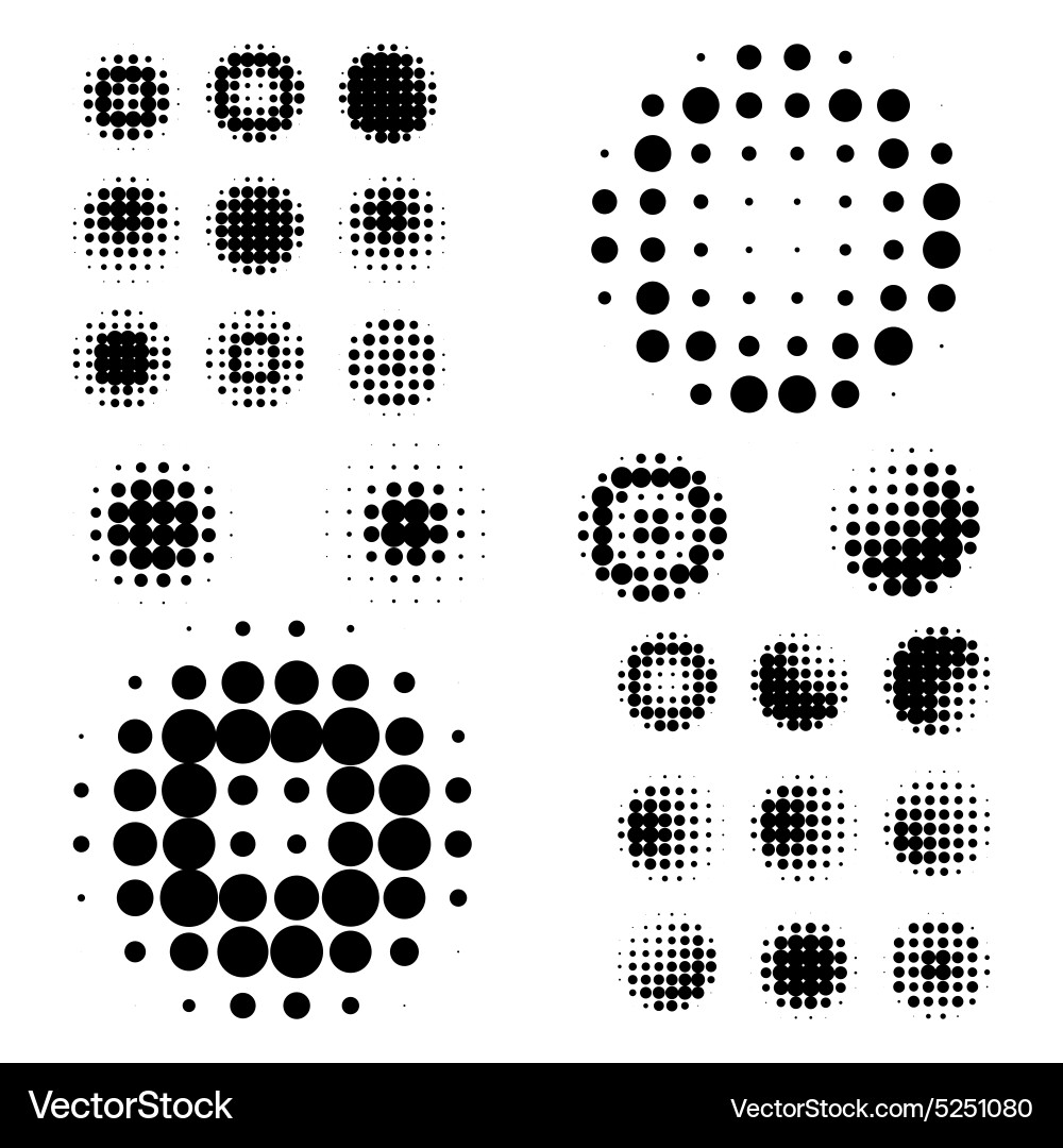 Set of abstract halftone isolated circular texture