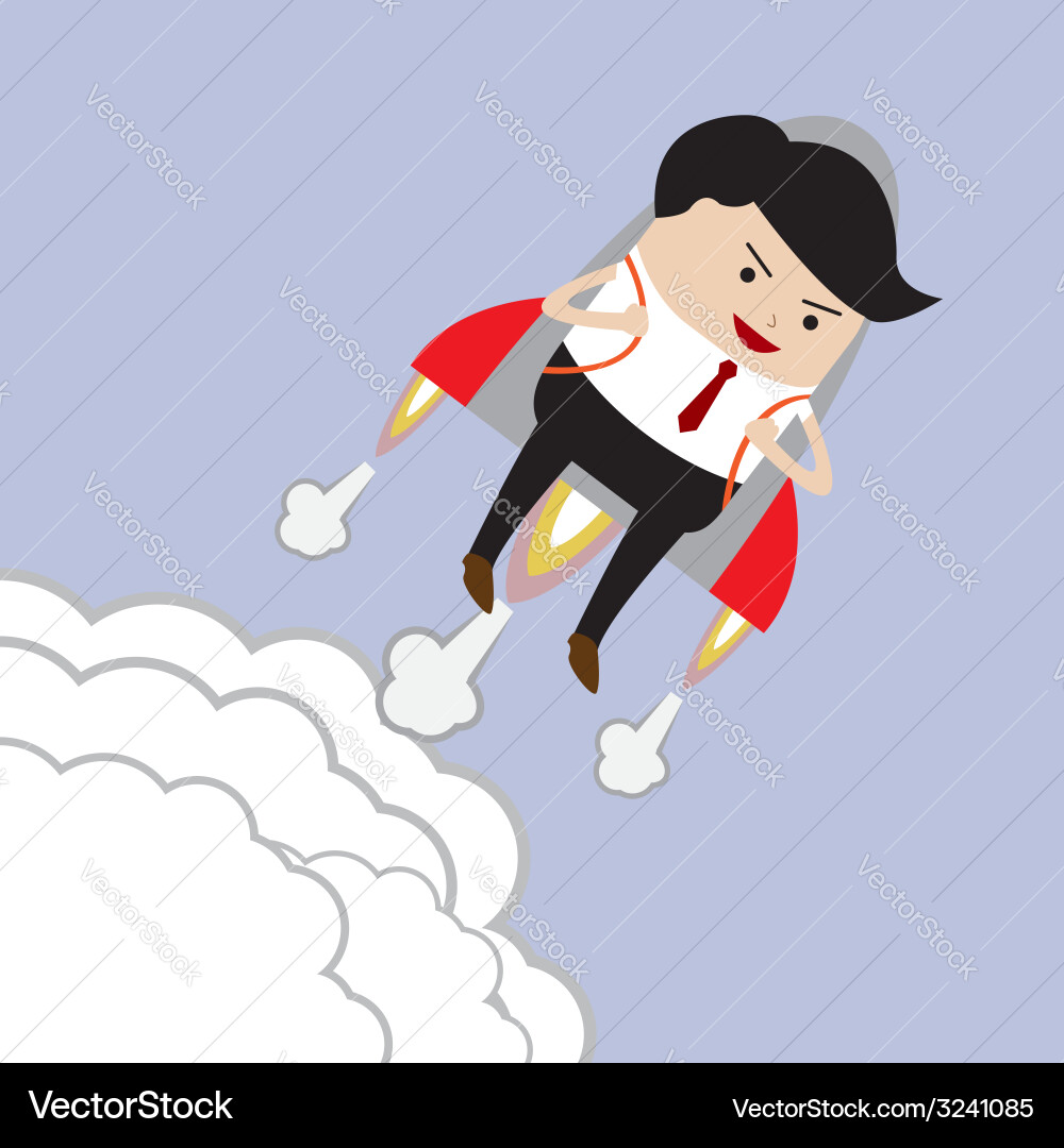 Businessman flying with rocket successful career Vector Image