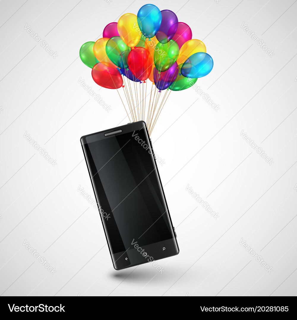 Cellphone as a gift with colorful balloons Vector Image
