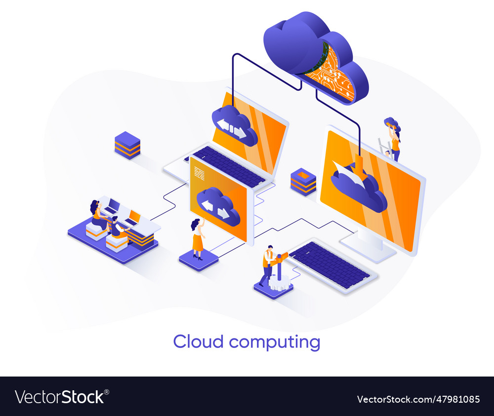 Cloud computing isometric web banner hosting Vector Image