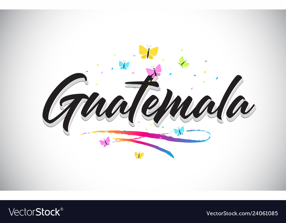 Guatemala handwritten word text with butterflies Vector Image