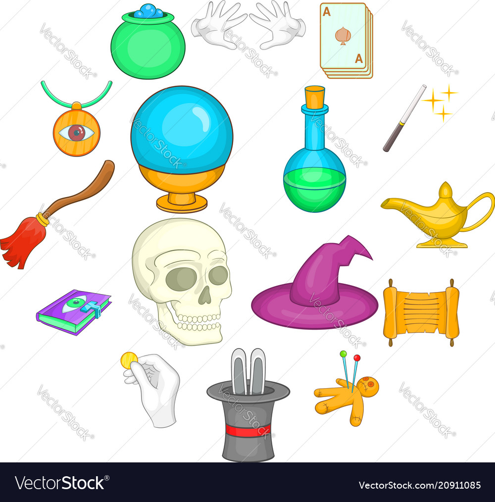 Magic icons set cartoon style Royalty Free Vector Image