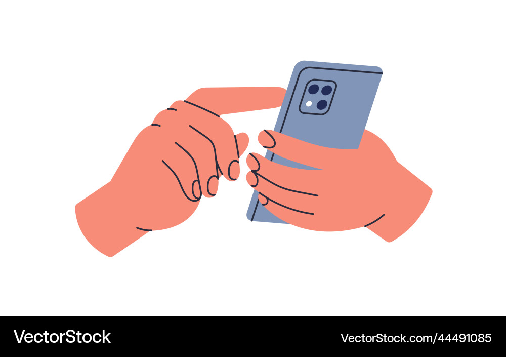 Mobile phone in hands holding smartphone Vector Image