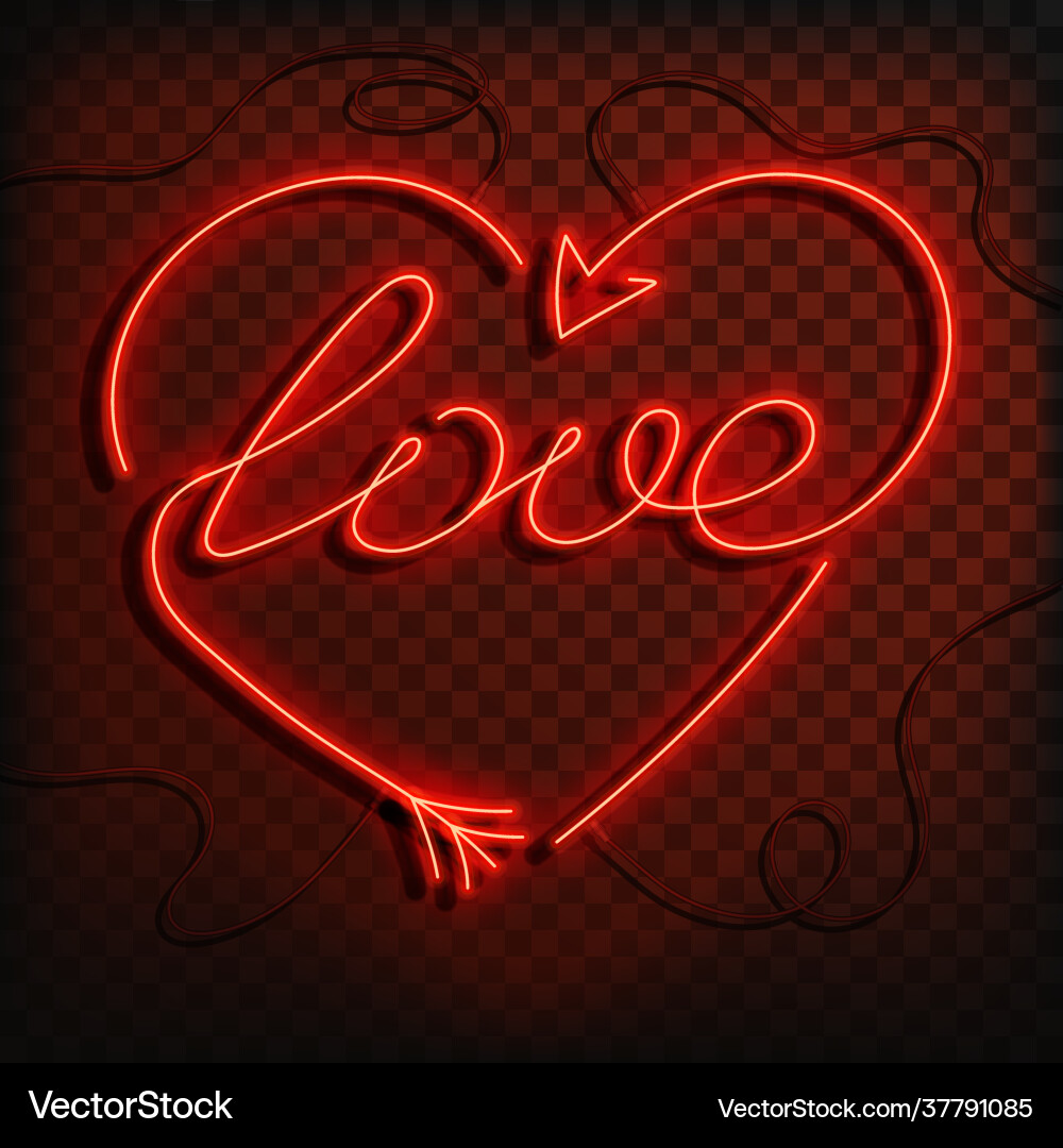 Neon word love a bright red sign Royalty Free Vector Image