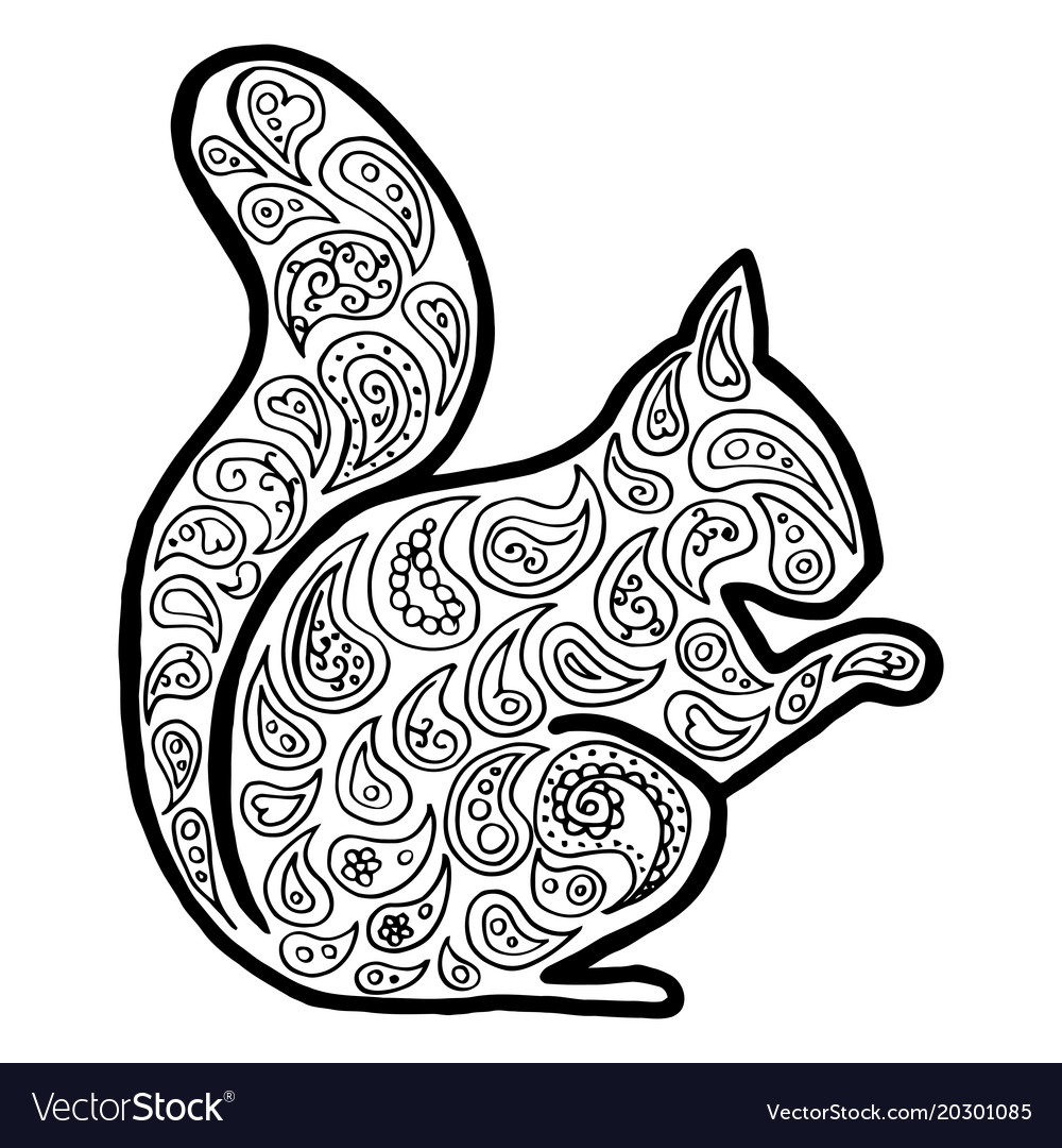 Squirrel tangle pattern Royalty Free Vector Image