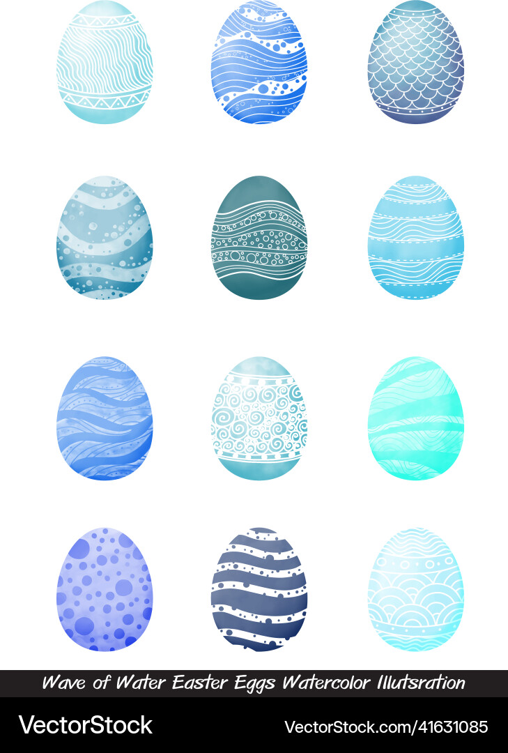 Wave of water easter eggs watercolor Royalty Free Vector