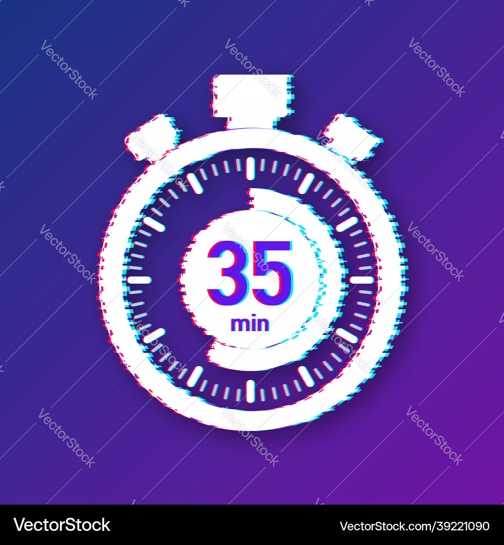 35 minutes stopwatch glitch icon Royalty Free Vector Image