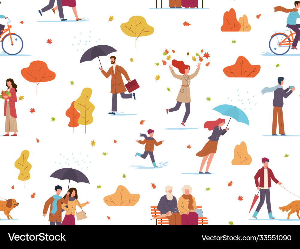 Autumn people seamless pattern guys and kid Vector Image
