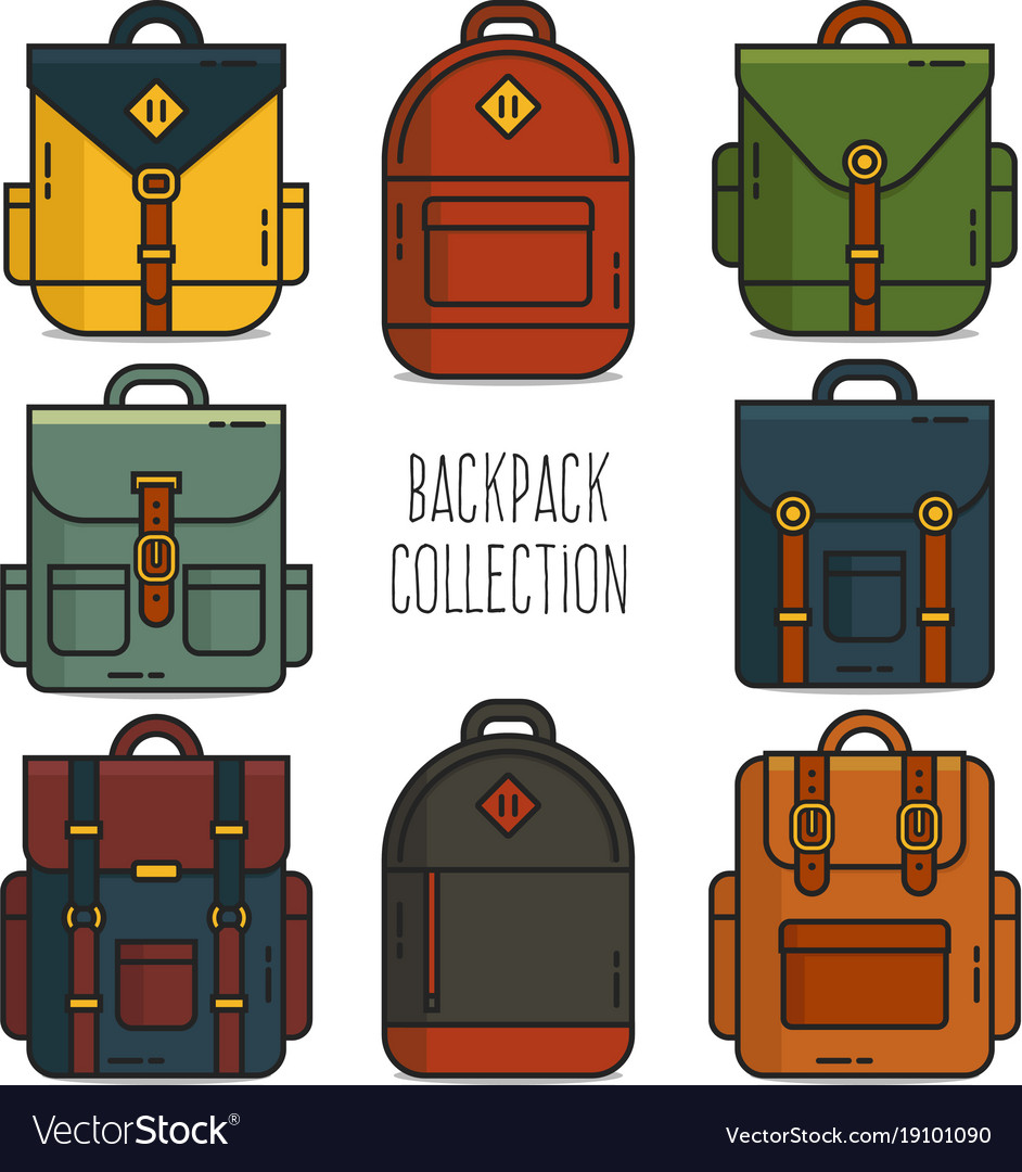 Backpack collection Royalty Free Vector Image - VectorStock