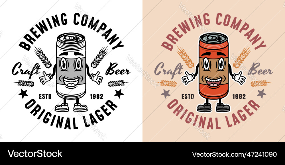 Beer can smiling character emblem badge Royalty Free Vector