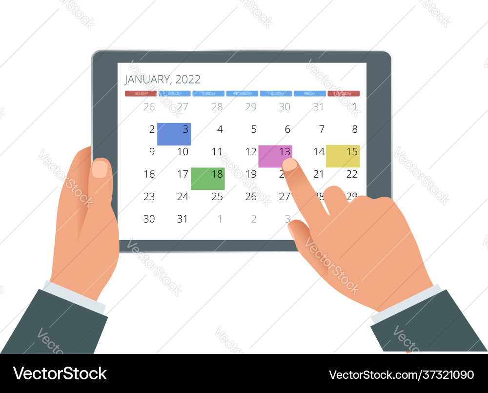 Calendar planner for 2022 hand with a tablet Vector Image