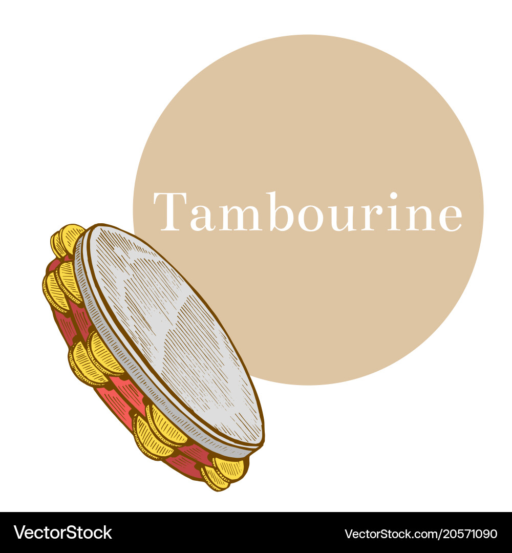 Colored tambourine in hand-drawn style Royalty Free Vector