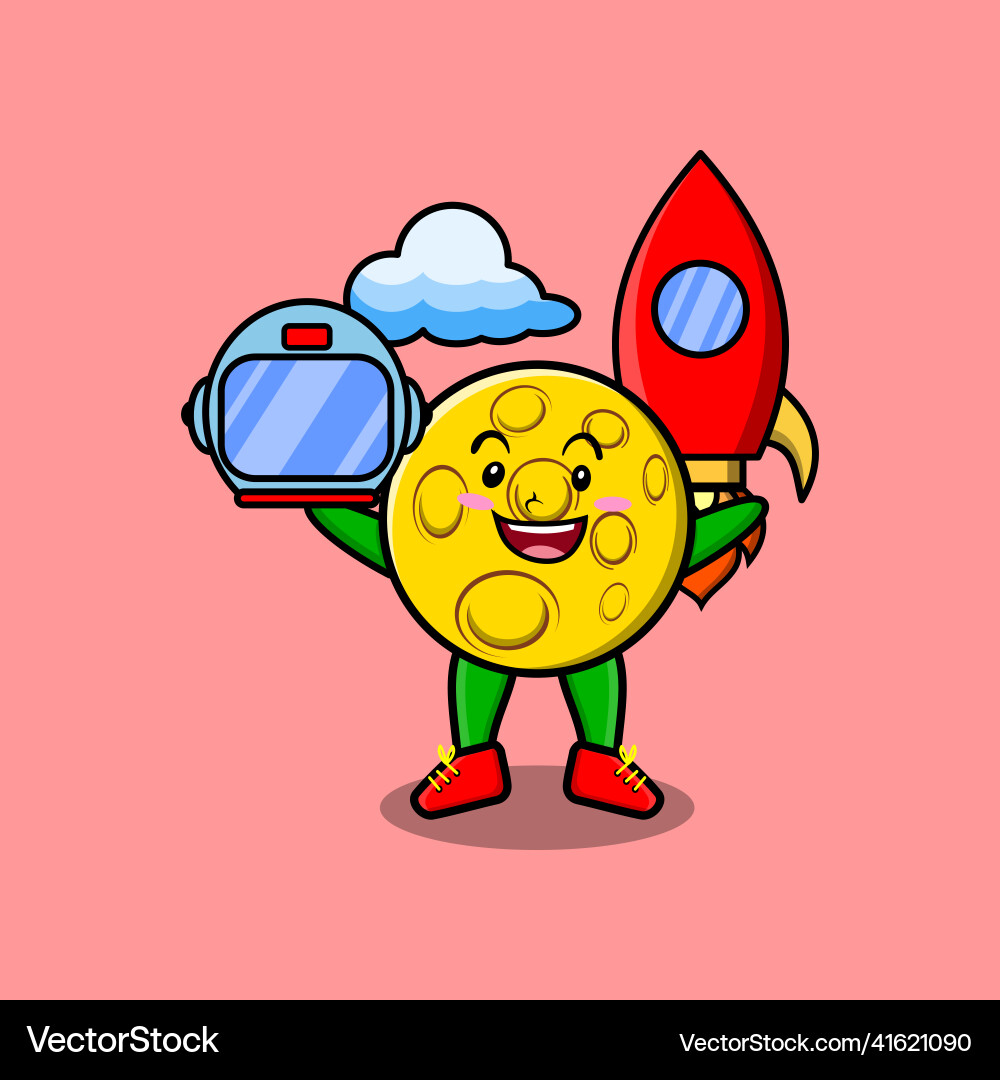 Cute cartoon moon as astronaut with rocket Vector Image
