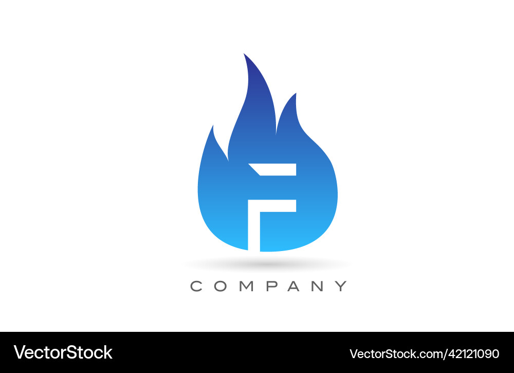 F blue fire flames alphabet letter logo design Vector Image