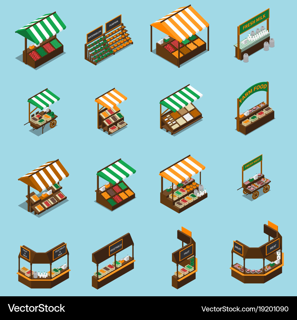 Farm market stall set Royalty Free Vector Image