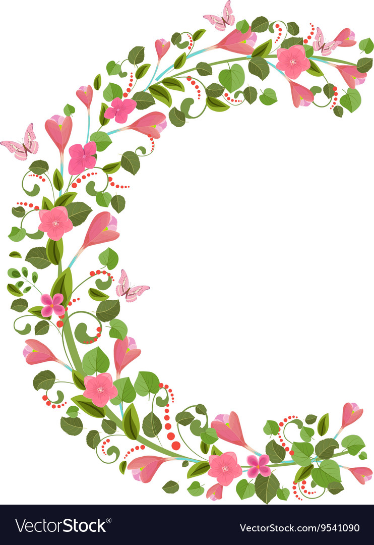 Floral font with with spring pink flowers Romantic