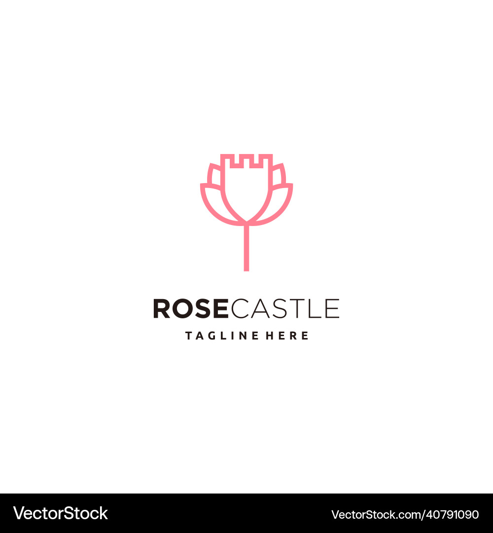 Flower castle footrest shield line art logo design