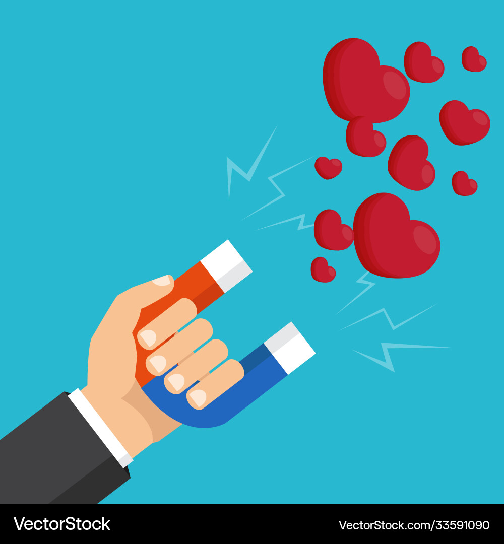 Hand with magnet attracting hearts love Royalty Free Vector