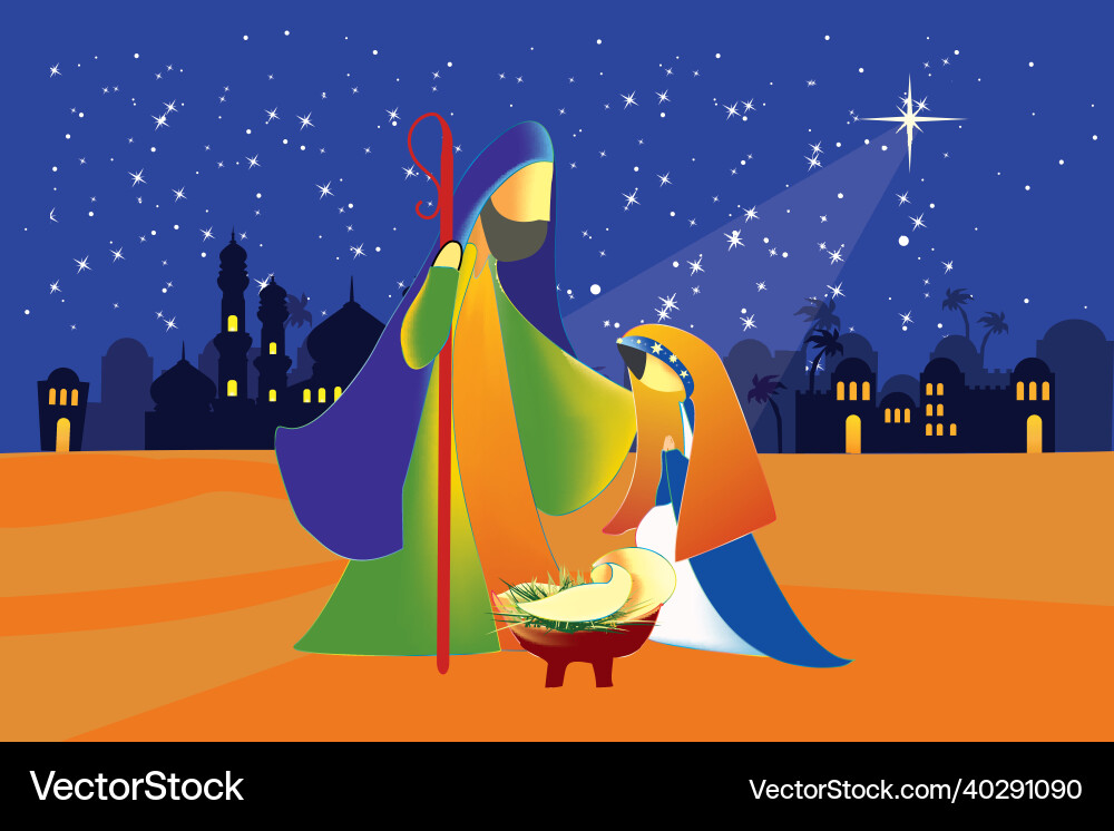 Holy family and bethlehem Royalty Free Vector Image