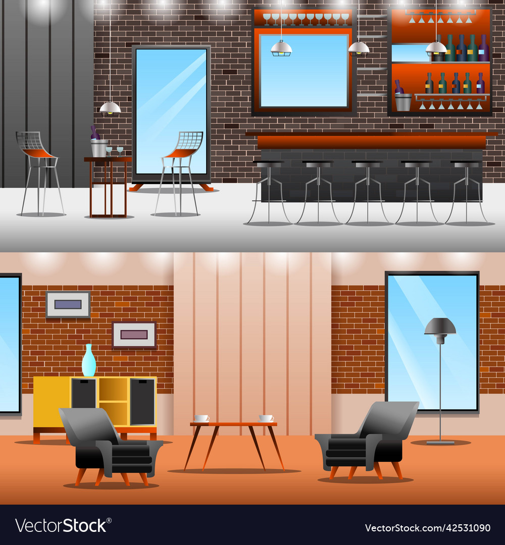 Loft interior elements gradient flat banners set Vector Image