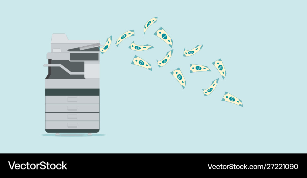 Printer money machine printing fake dollar on Vector Image