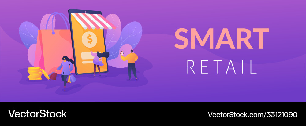 Smart retail in city web banner concept Royalty Free Vector
