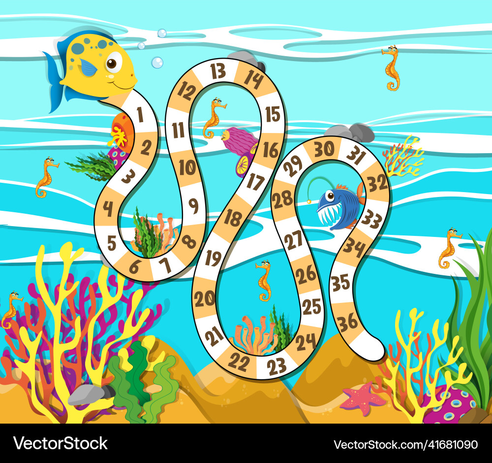 Snake and ladders game template with underwater Vector Image