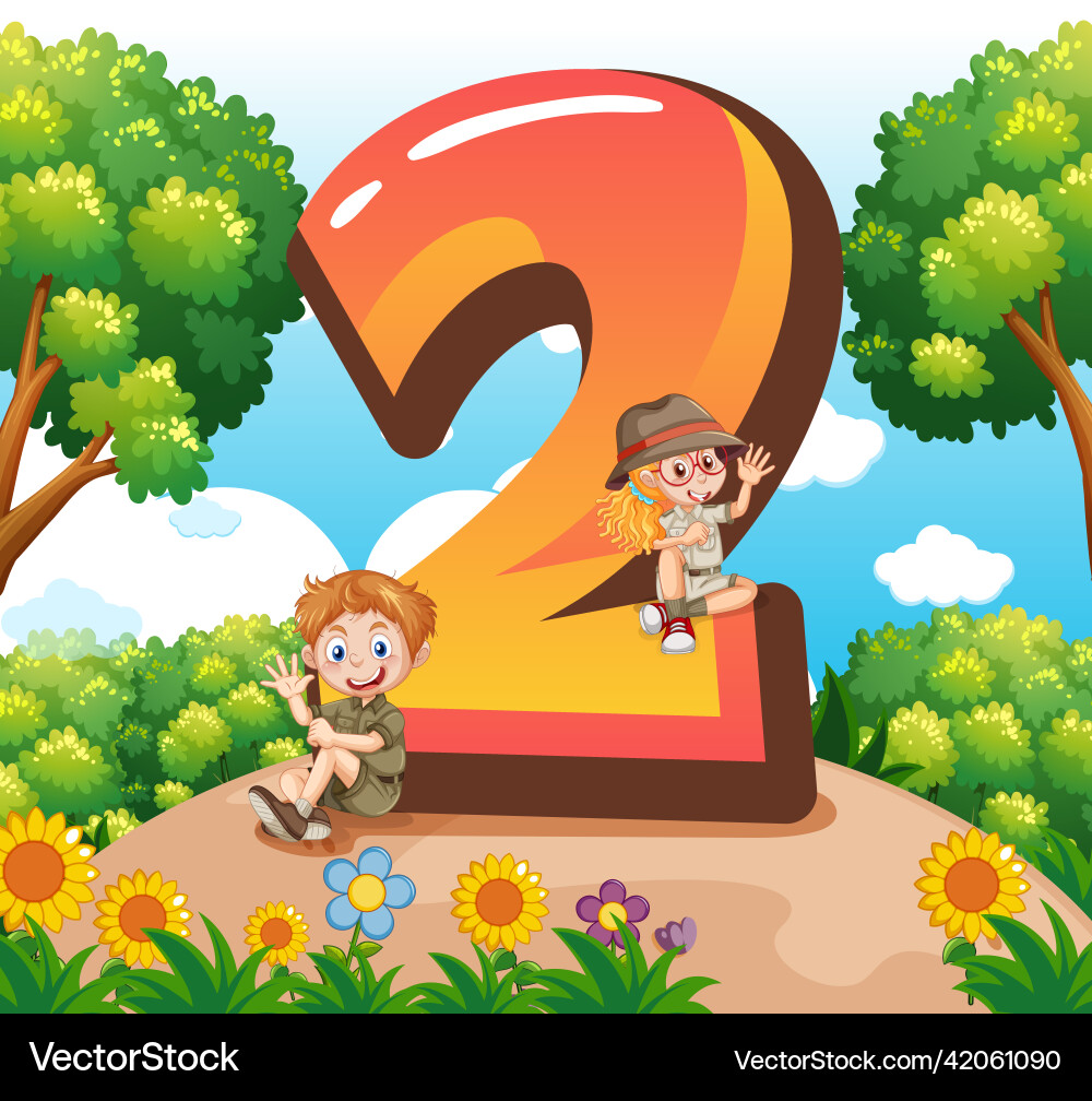 Two kids with number cartoon Royalty Free Vector Image