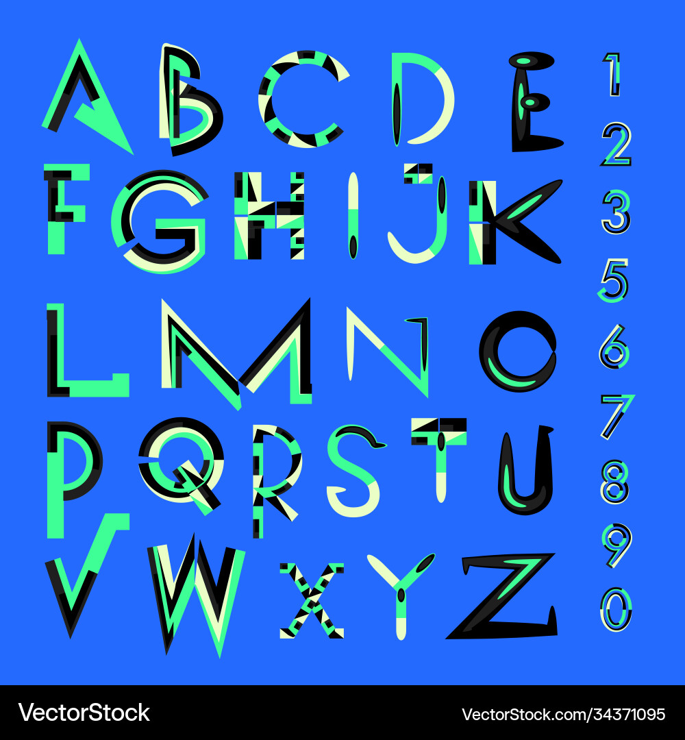 Abstract colorful font and alphabet Royalty Free Vector