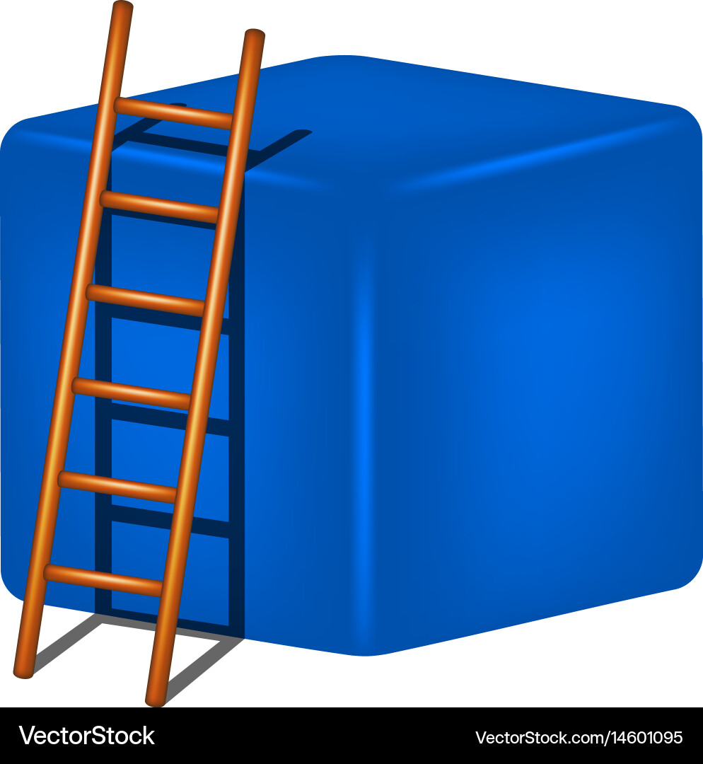 Blue cube and wooden ladder Royalty Free Vector Image