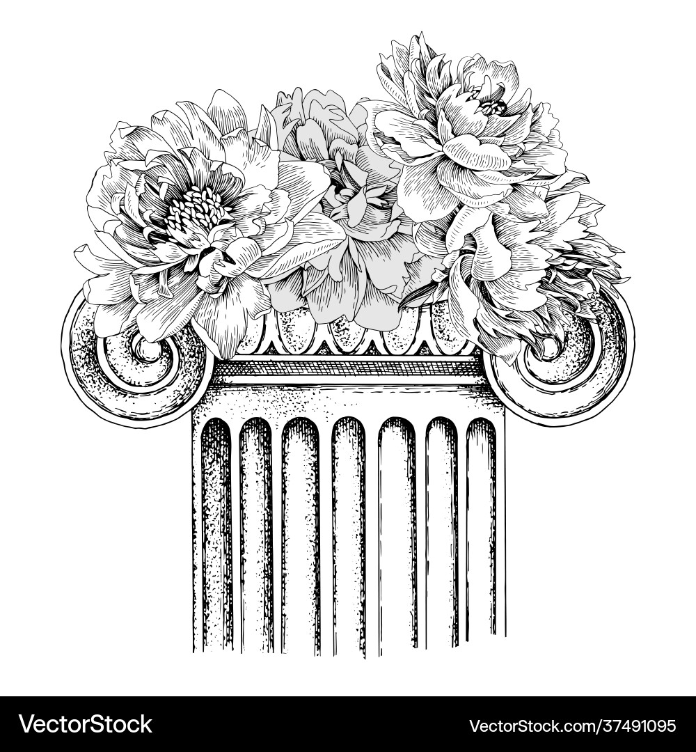 Classic antique marble column with flowers Vector Image
