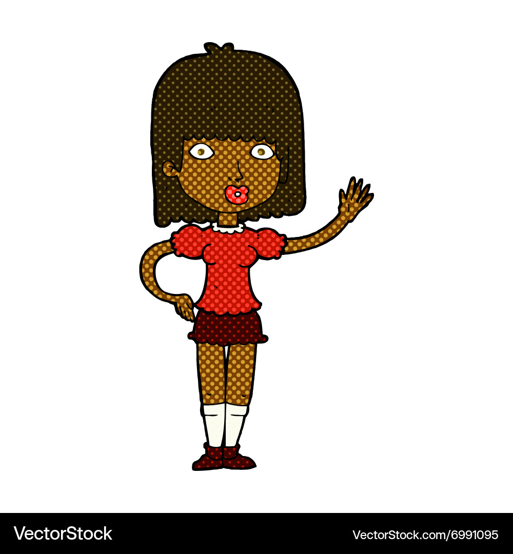 Comic cartoon woman waving Royalty Free Vector Image