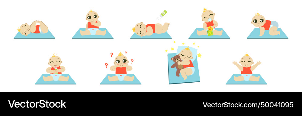 Cute baby kid in diaper with different expression Vector Image