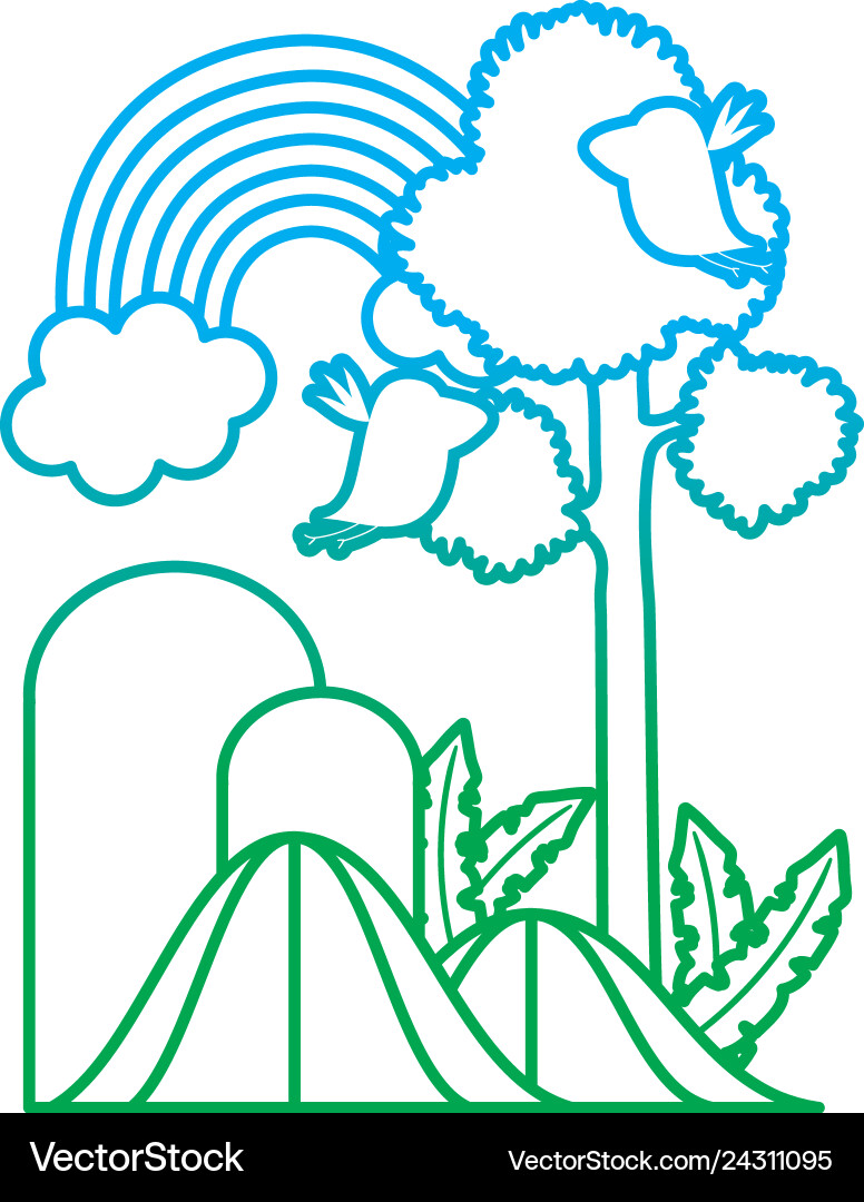 Degraded line natural tree and mountains Vector Image