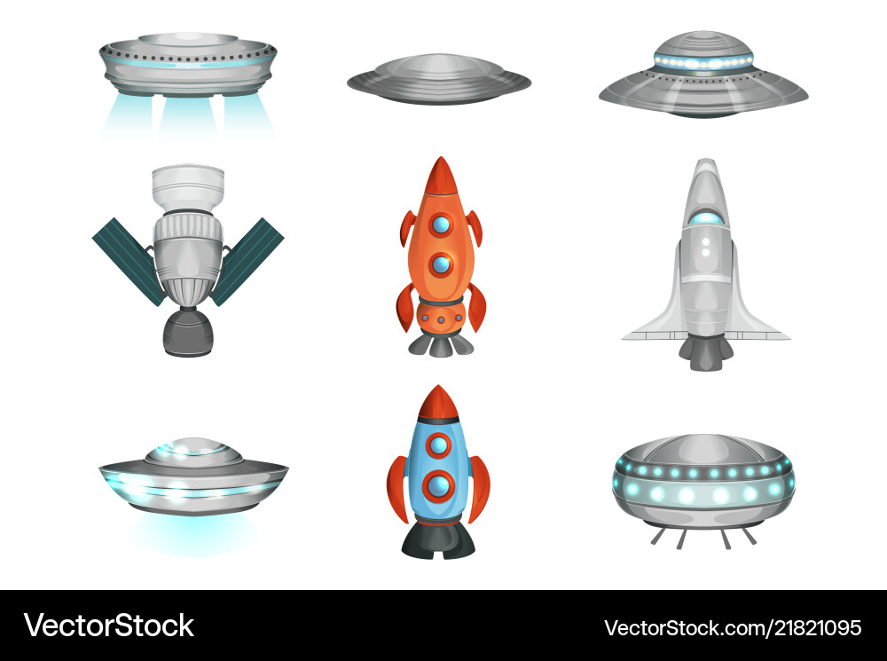 Detailed collection spaceships in flat style Vector Image