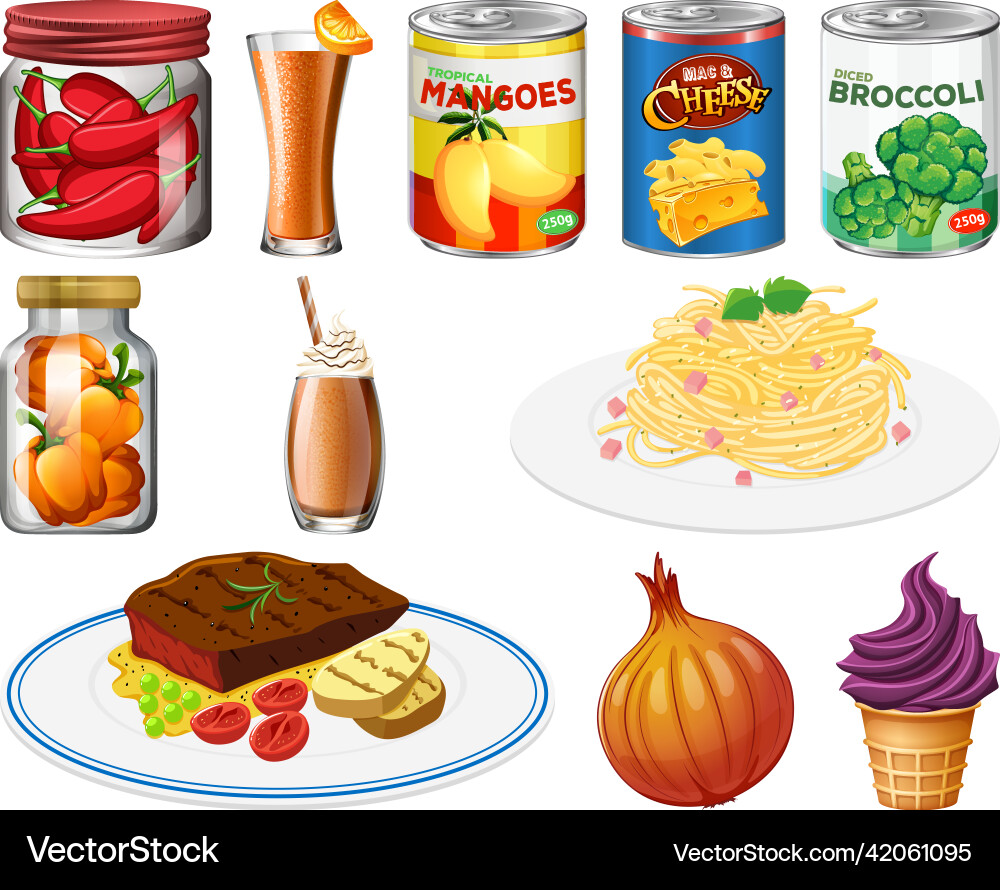 Different foods cartoon collection Royalty Free Vector Image