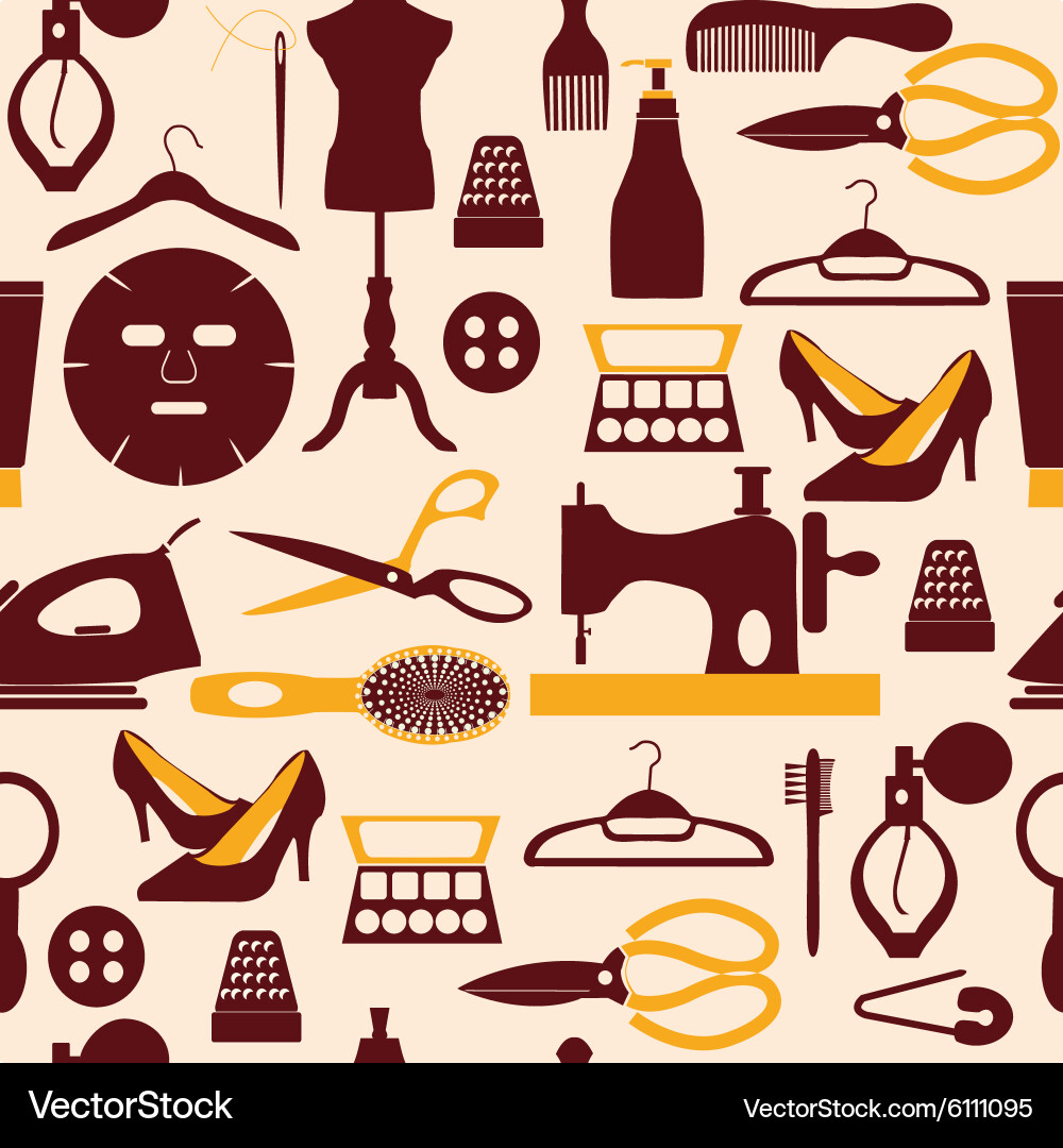 Fashion beauty and sewing items pattern Royalty Free Vector
