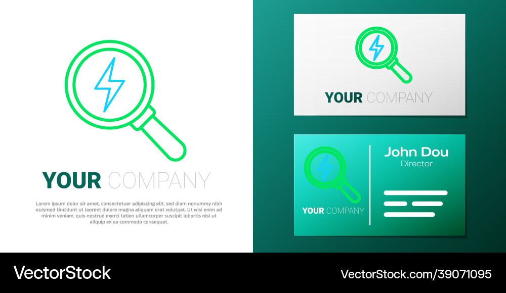Line magnifying glass with lightning bolt icon Vector Image
