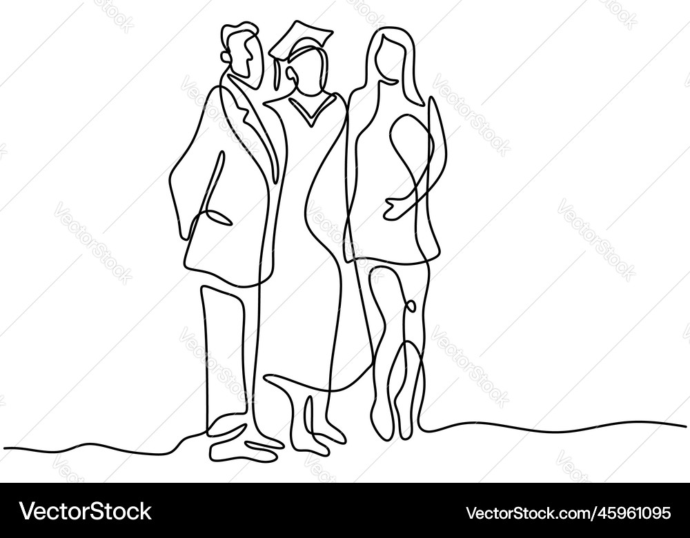 One continuous line drawing of graduation student Vector Image