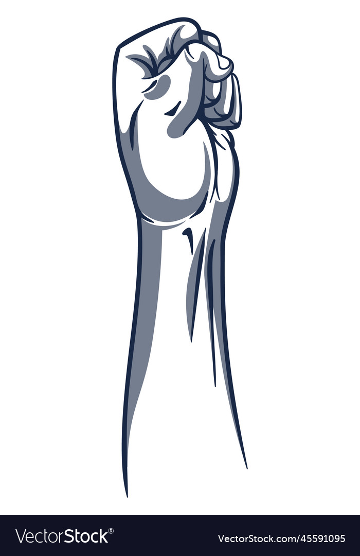 Rised fist hand gesture monochrome drawn emblem Vector Image