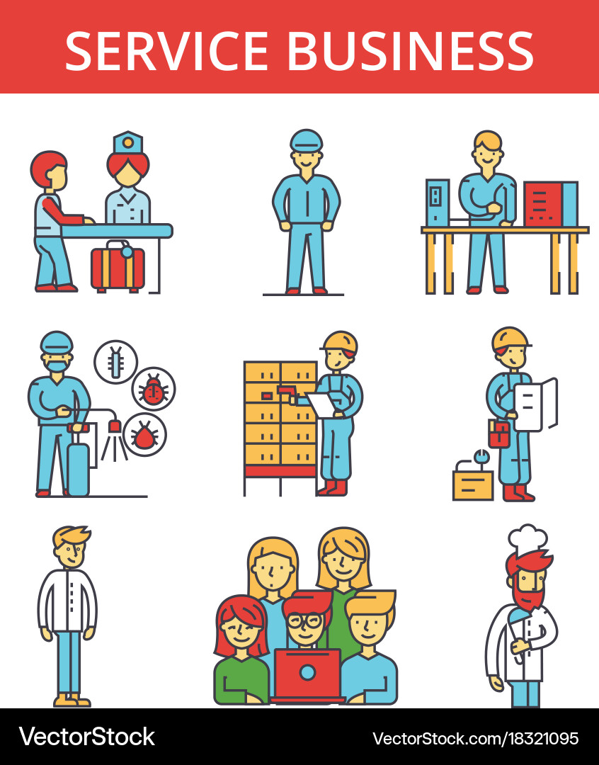 Service business thin line icons Royalty Free Vector Image