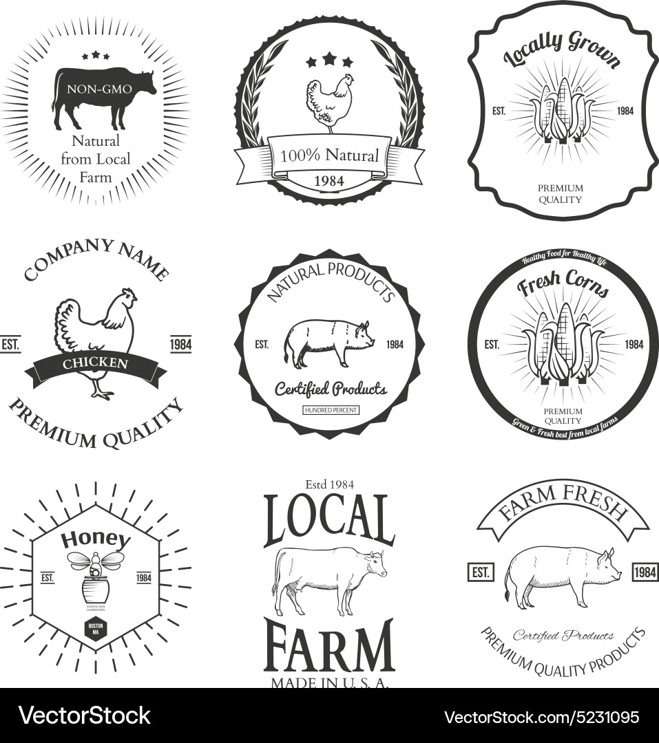 Set of agriculture label design elements Vector Image