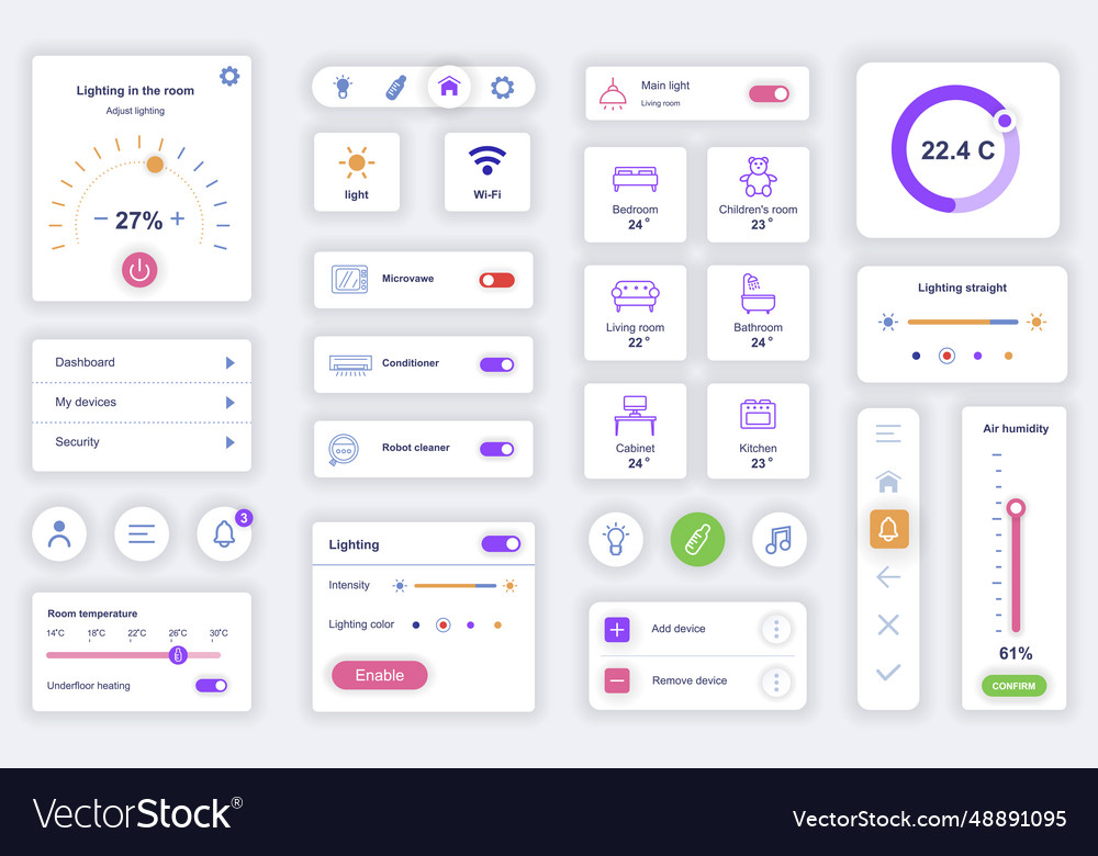 User interface elements set for smart home mobile Vector Image