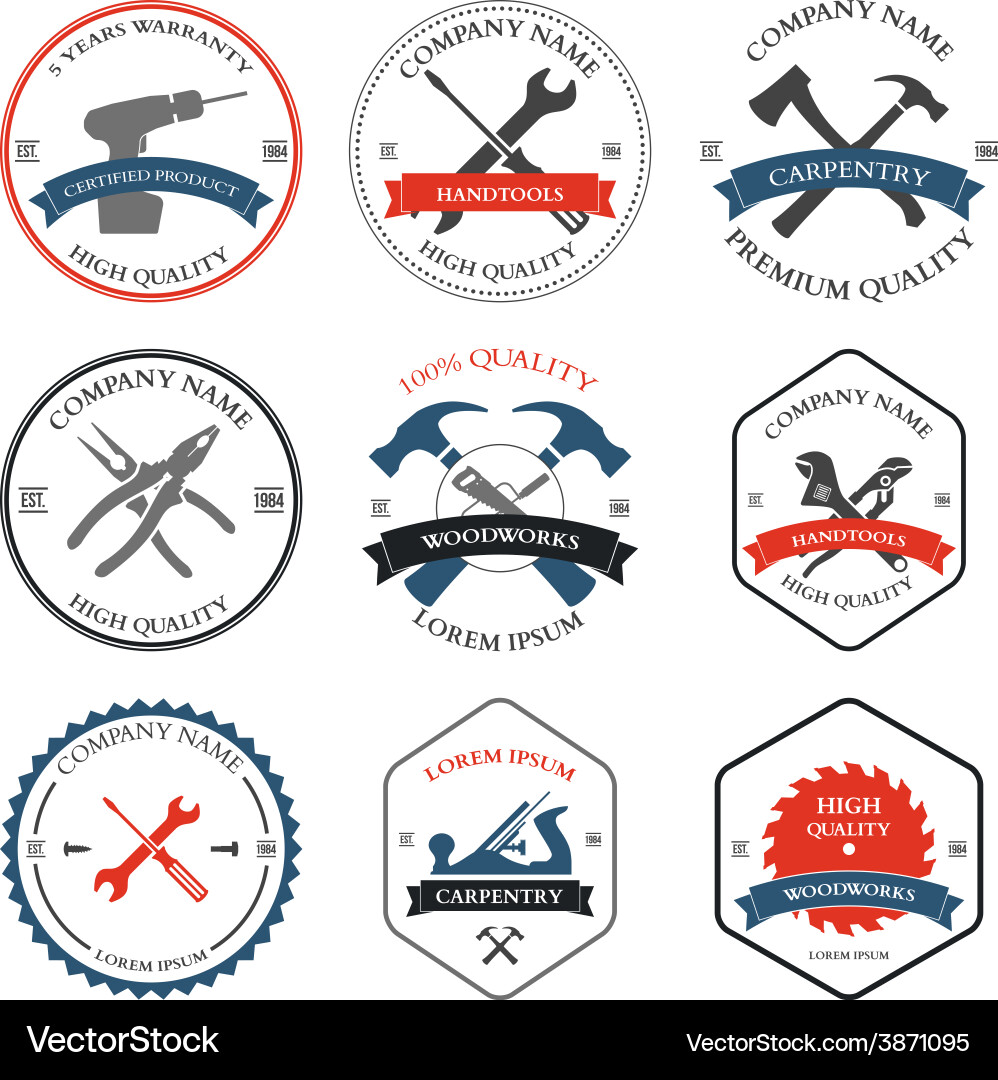 Vintage carpentry tools labels and design elements